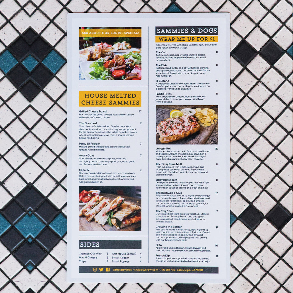 11x17 Styrene Menus – A7D Printing